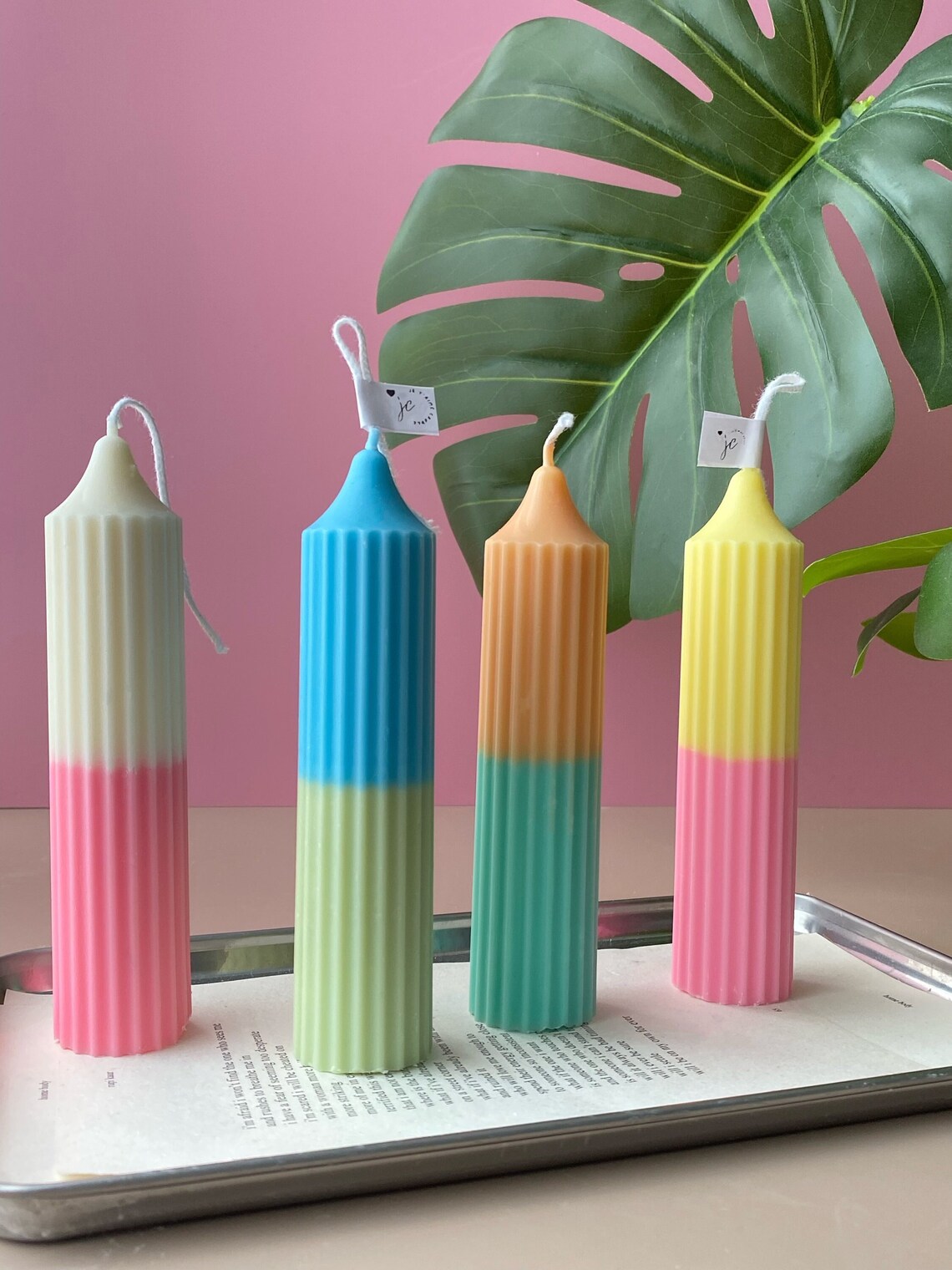Ribbed Candle Sticks Colourful Pillar Candle Choice of Colour and Style ...