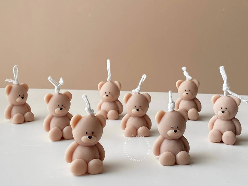 Mini Teddy Bear Candles in Clear Box With YOUR Custom Labels Ribbon Bow, Event Favours ...