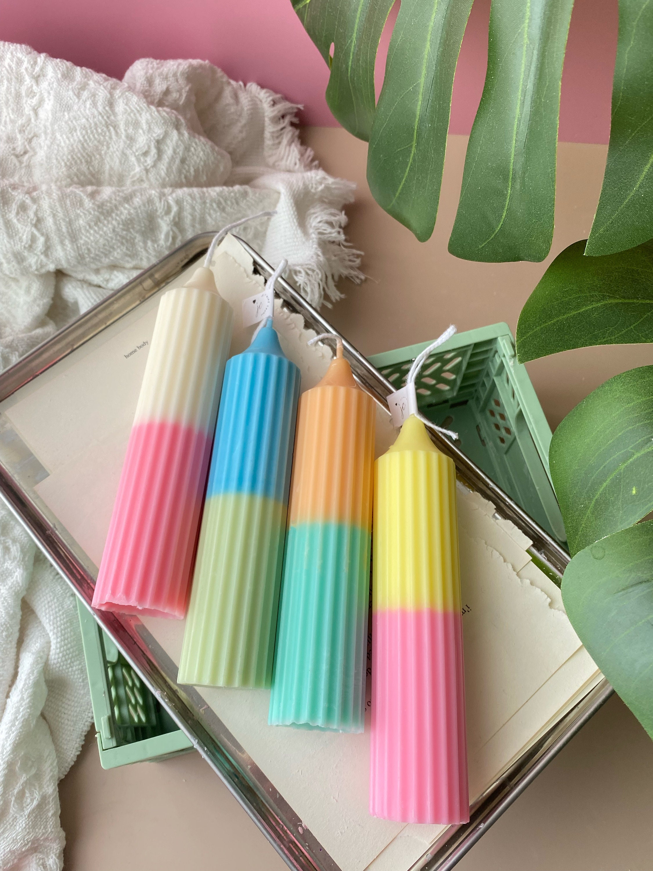 Ribbed Candle Sticks Colourful Pillar Candle Choice of Colour and Style ...