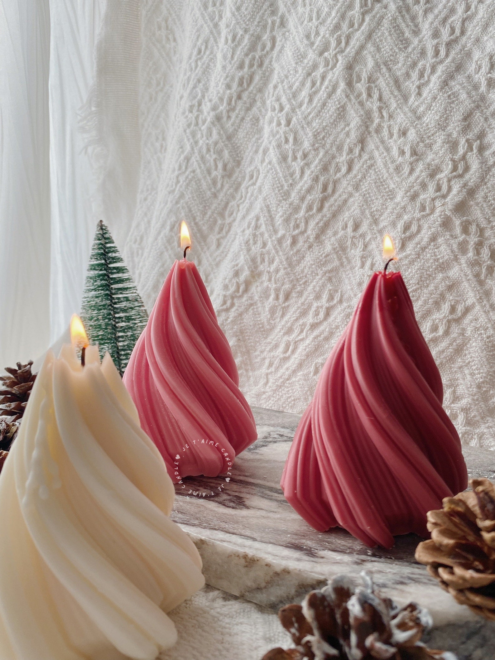 Spiral Christmas Tree Candle Swirl Candle Twisted Ribbed - Etsy