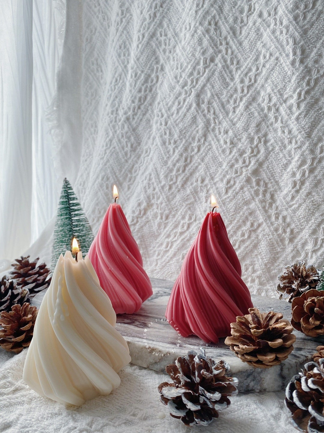 Spiral Christmas Tree Candle Swirl Candle Twisted Ribbed - Etsy