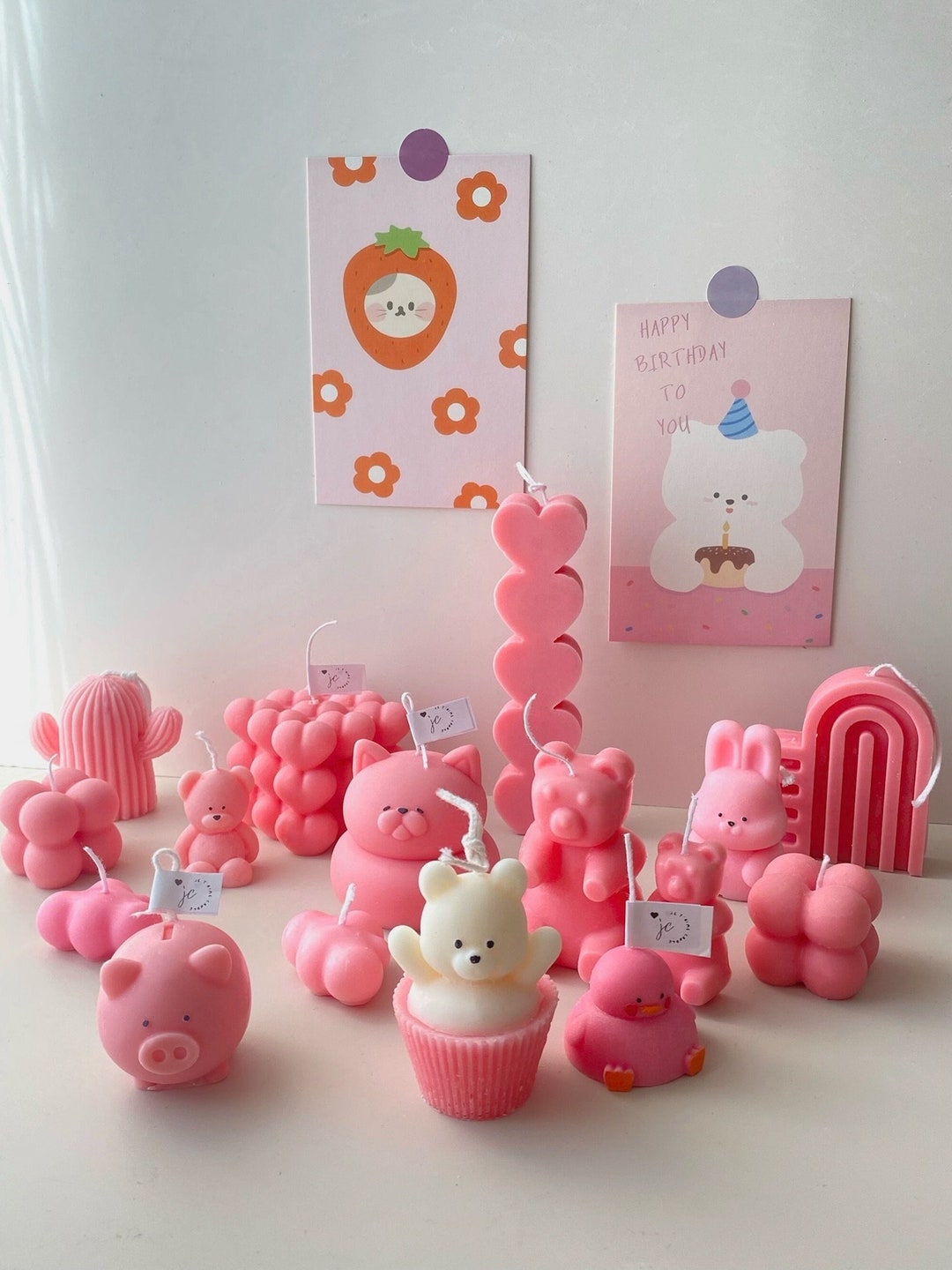 Pink Unique Shaped Decorative Candles, Teddy Bear, Cat, Piggy, Bunny ...