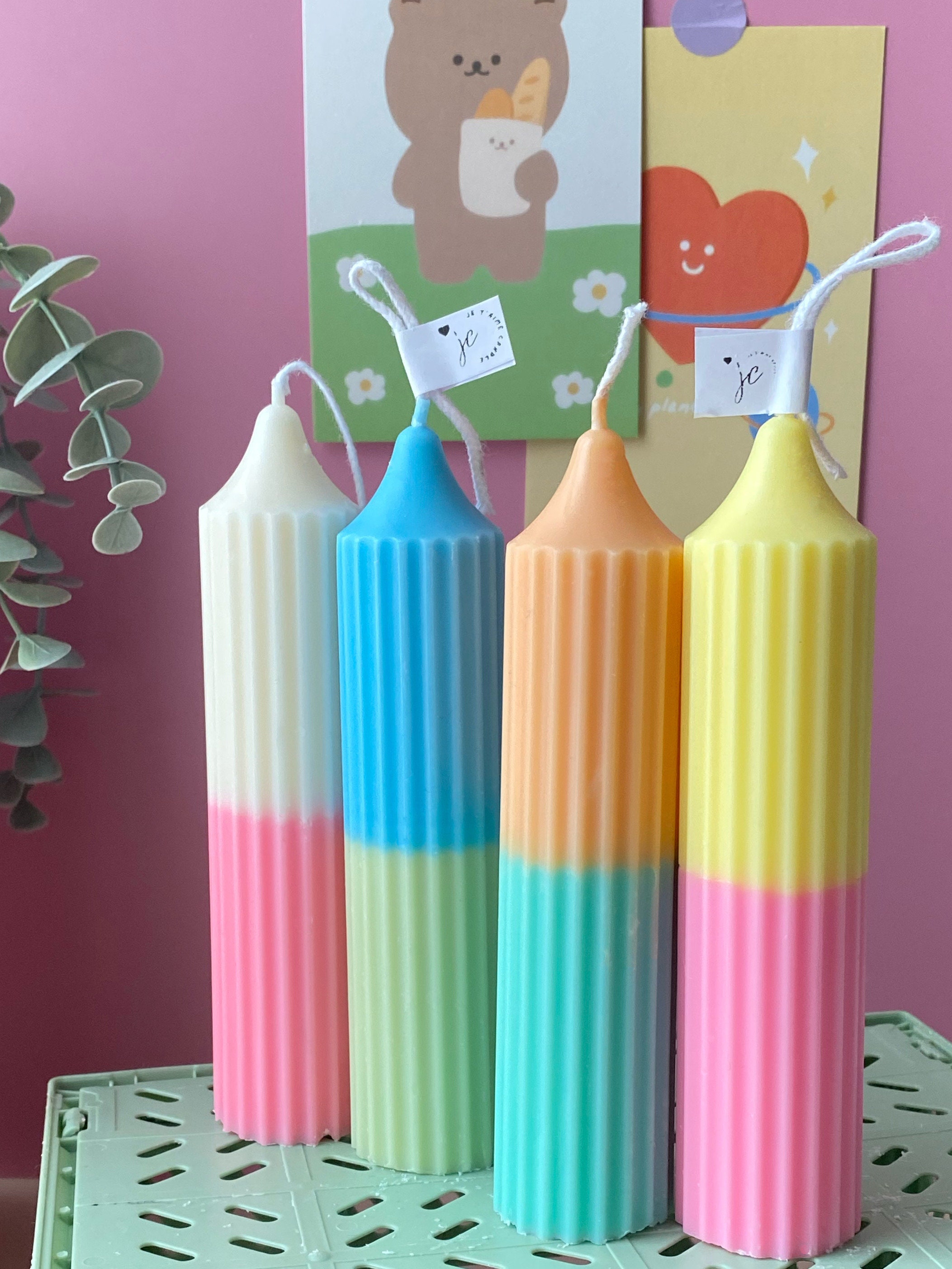 Ribbed Candle Sticks Colourful Pillar Candle Choice of Colour and Style ...