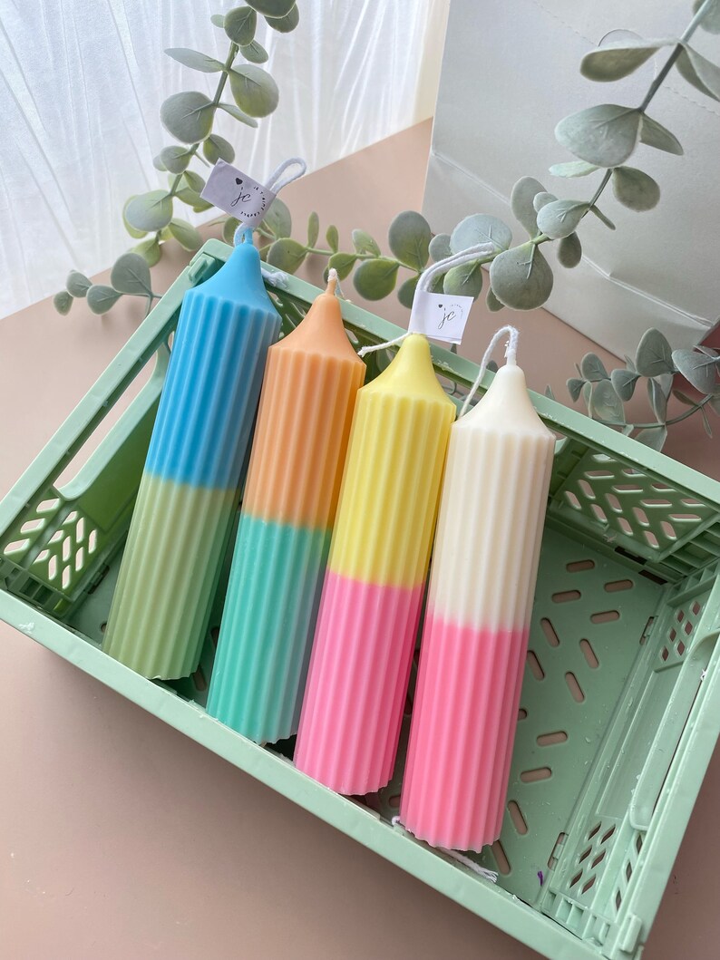 Ribbed Candle Sticks Colourful Pillar Candle Choice of Colour and Style ...