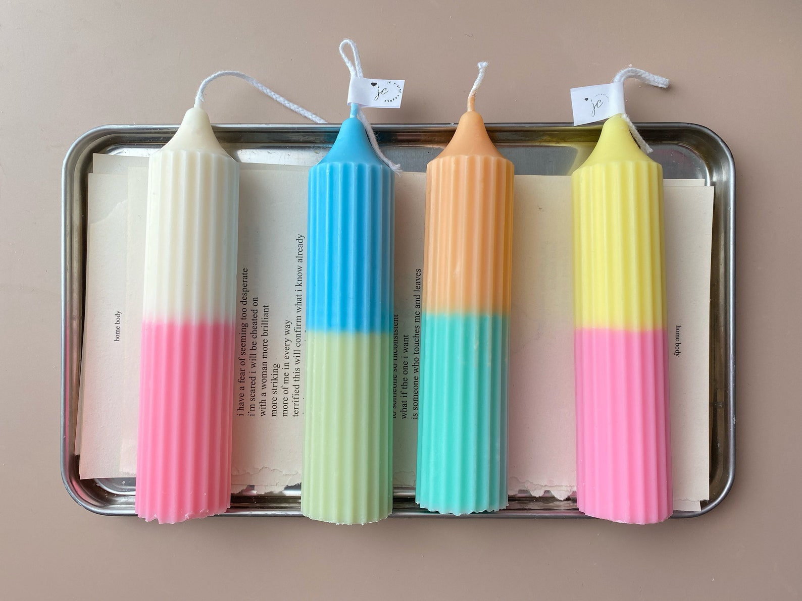 Ribbed Candle Sticks Colourful Pillar Candle Choice of Colour and Style ...