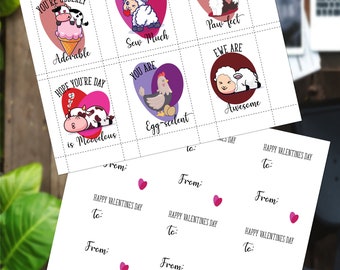 PRINTABLE Farm and Ranch Animal Assortment Valentine Cards for Kids ...