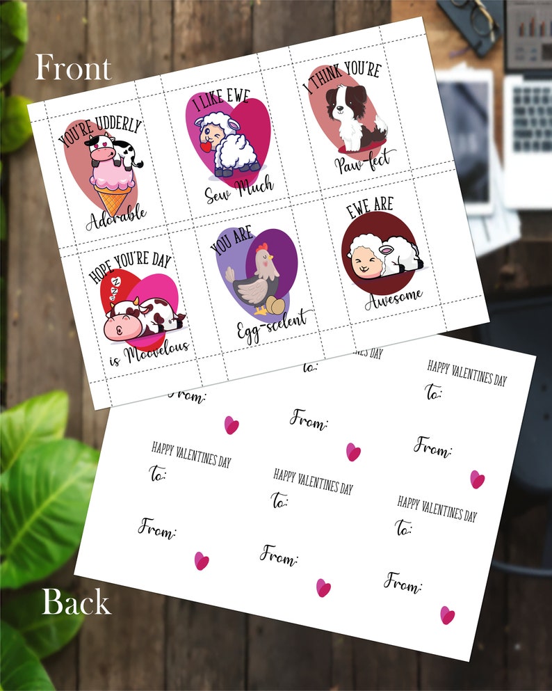 Farm Animal Valentines Printable Downloadable PDF - Etsy
