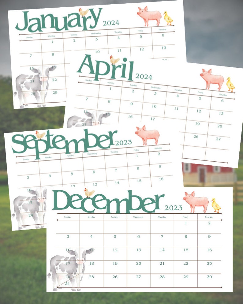 Digital Cute Farm Animal | Cow, Pig, Chicken, Duck 2024 Monthly ...