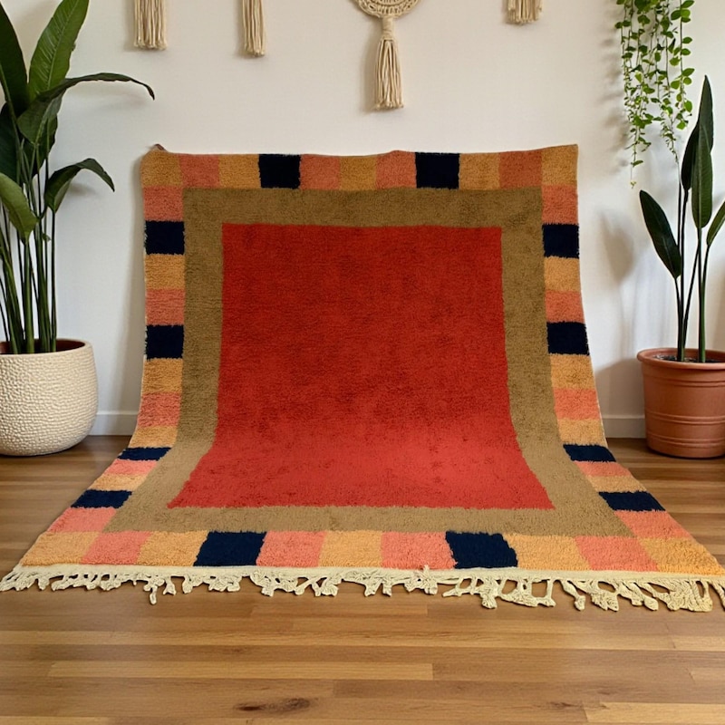 Wool Rug With Red Border - Etsy