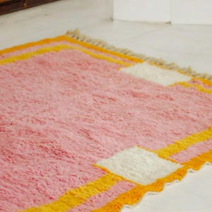 70% OFF* Handmade Pink and Yellow Wool Rug, Geometric Modern Area ...