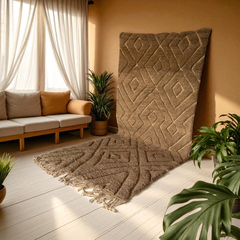 Travertine Striped Moroccan Wool Rug | Handwoven Neutral Berber Carpet ...