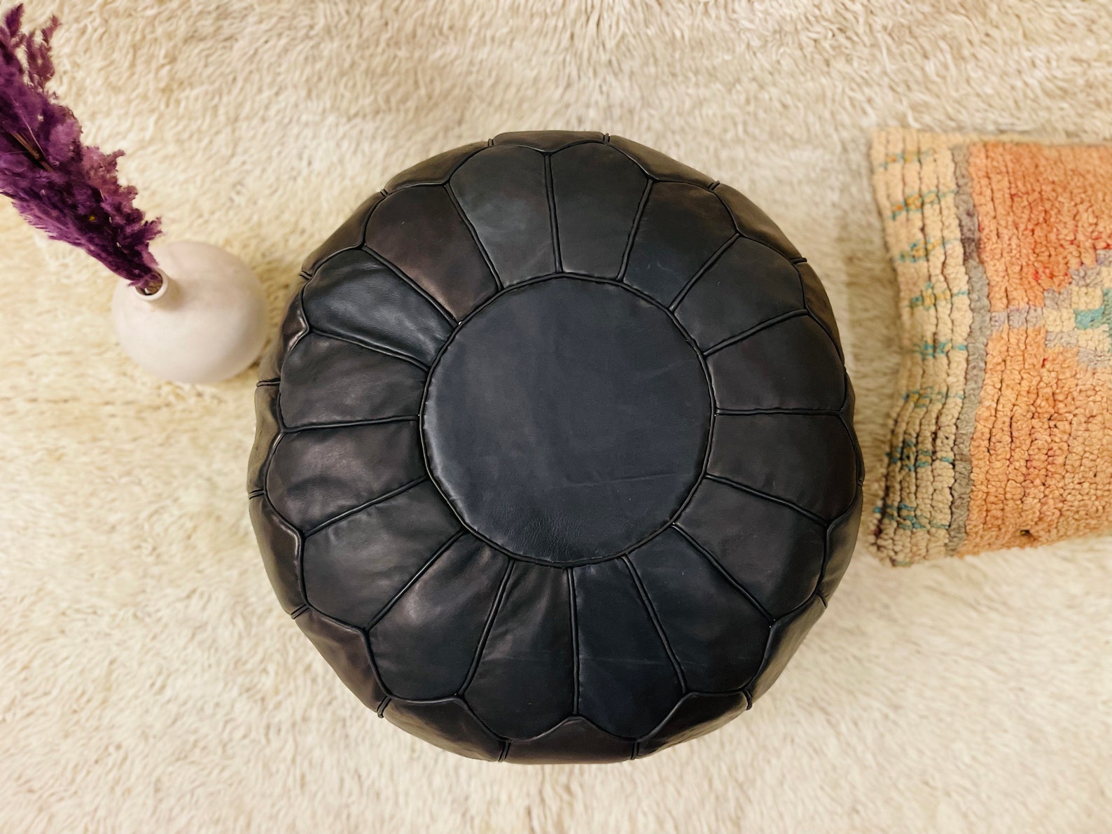 Moroccan POUF 70% OFF With White Stitching Leather Pouf Ottoman Pouf ...