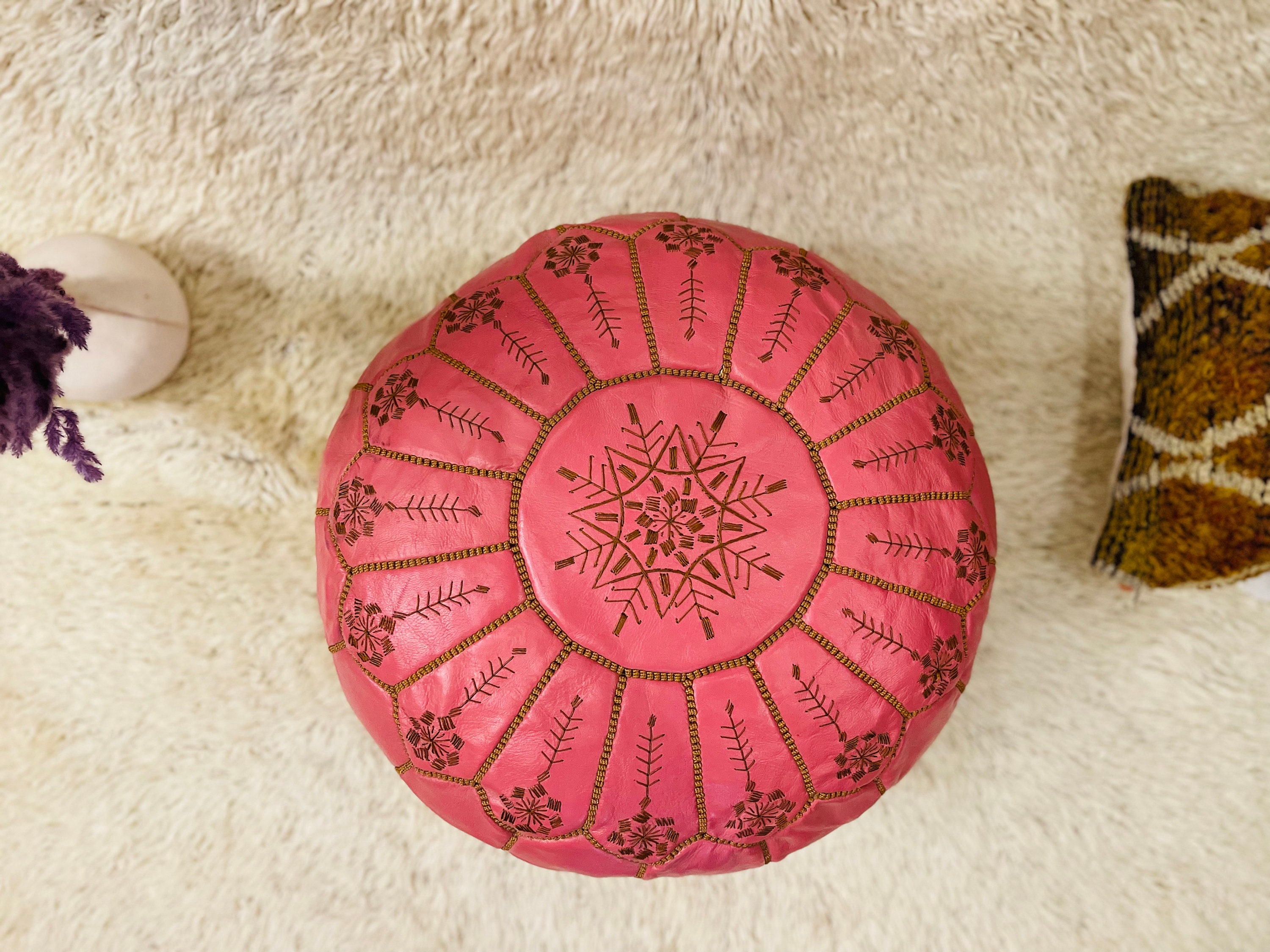 Moroccan POUF 70% OFF With White Stitching Leather Pouf Ottoman Pouf ...