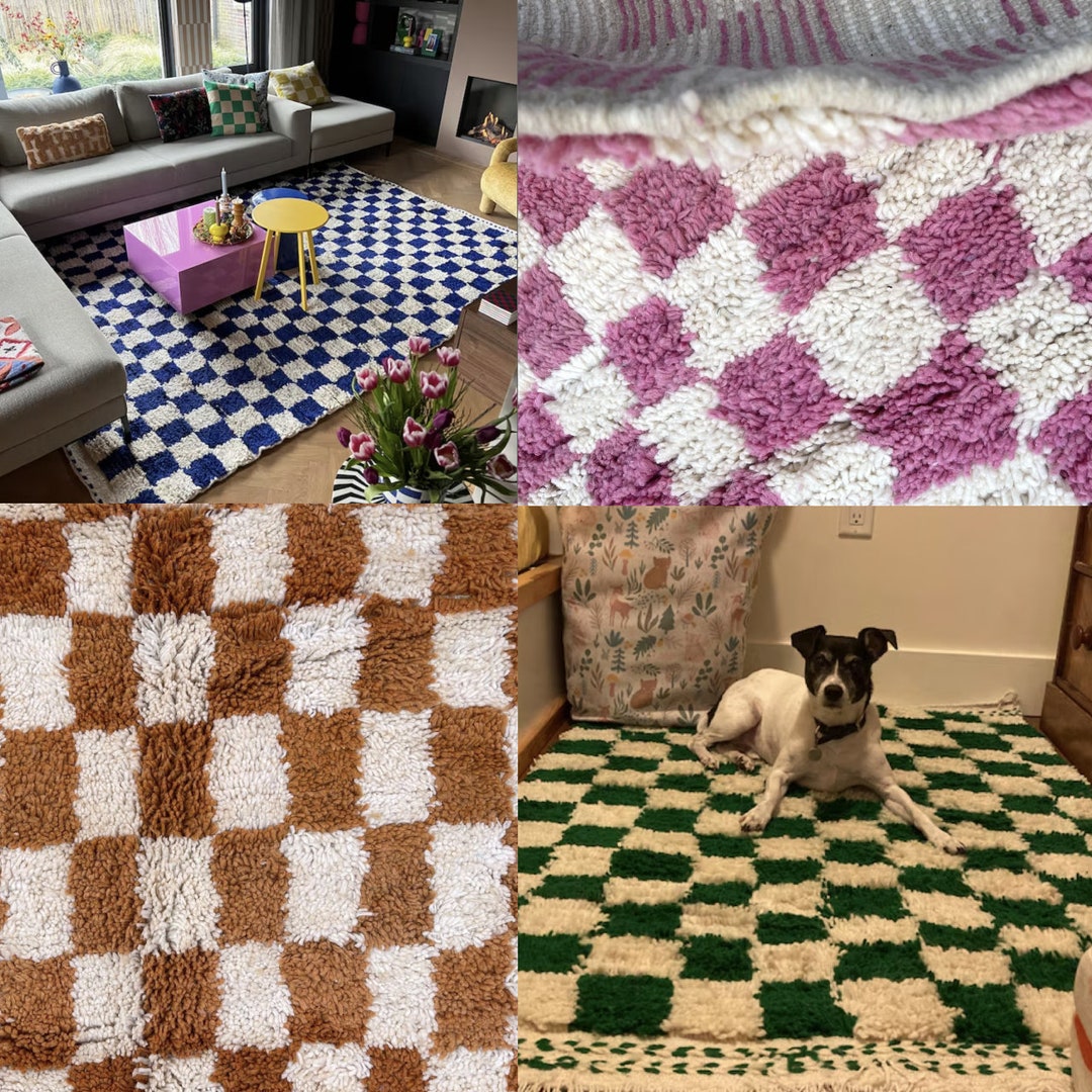 70% OFF Checkered Moroccan Area Rug, Handmade Wool Checks Rug for ...