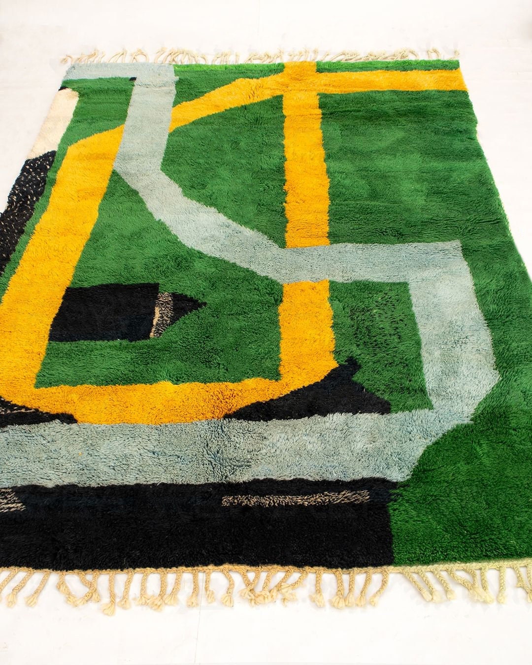 Rug for Living Room, Green and Yellow Rug, Abstract Pattern Shaggy Wool ...