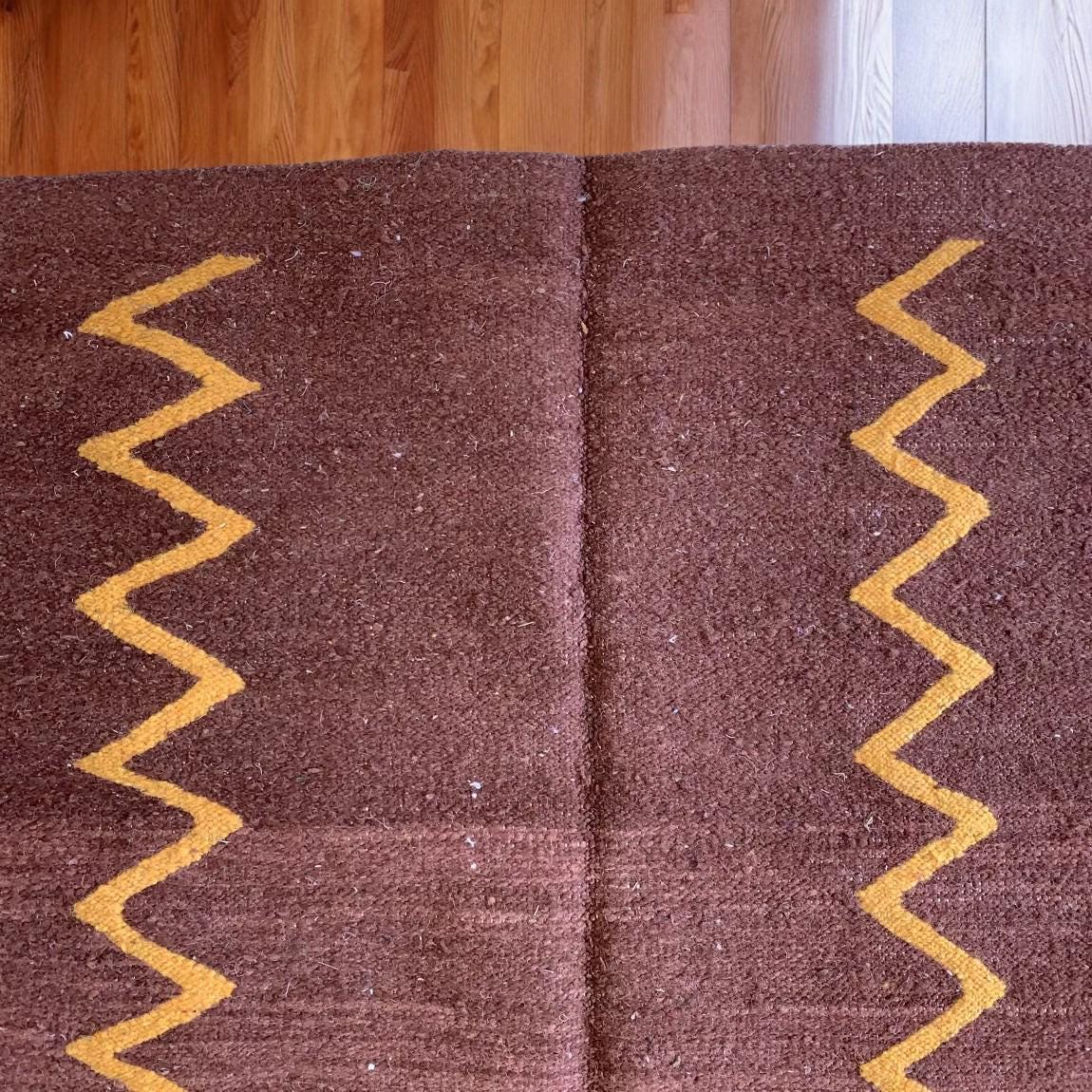 Handmade Moroccan Kilim Rug Orange Ivory Brown Color Block | Flat Weave ...