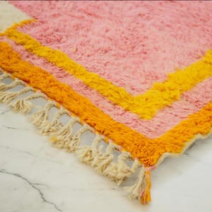 70% OFF* Handmade Pink and Yellow Wool Rug, Geometric Modern Area ...
