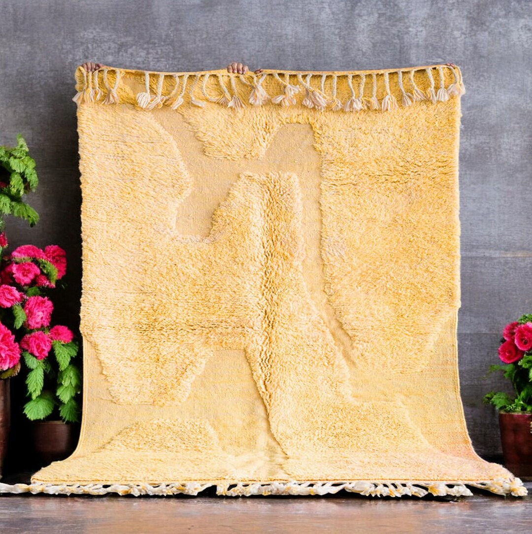 70% OFF Yellow Moroccan Wool Rug Handmade Boho Shag Carpet With ...