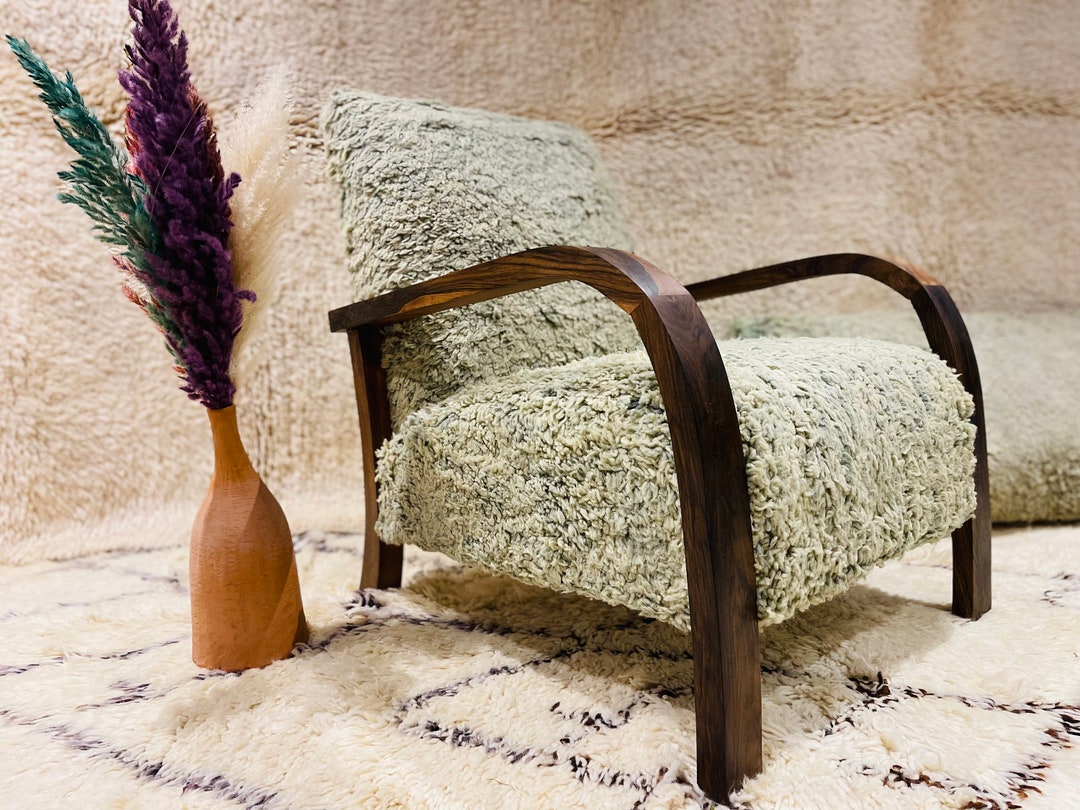 Best Seller Artisanal Shaggy Wool Lounge Chair - Handcrafted Walnut ...