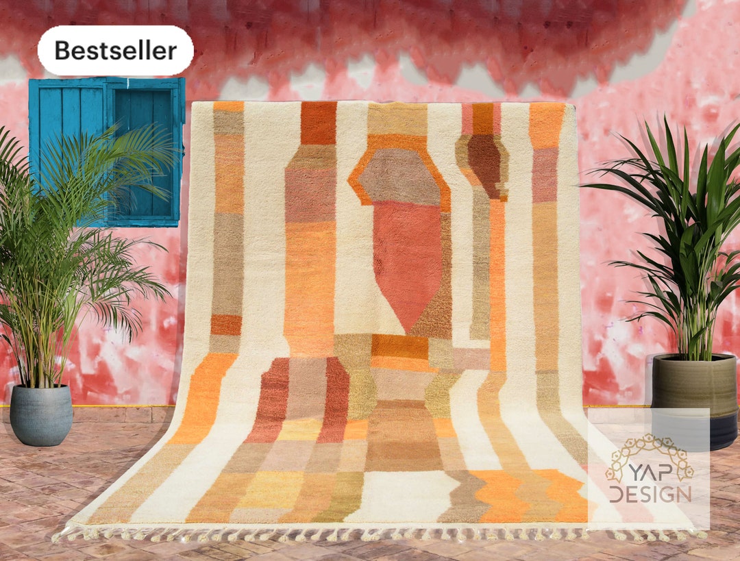 70% OFF Handmade Abstract Wool Rug Modern Geometric Design, Warm Earth ...