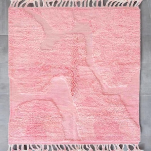 70% OFF Pink Moroccan Wool Rug – Handmade Boho Shag Carpet With ...