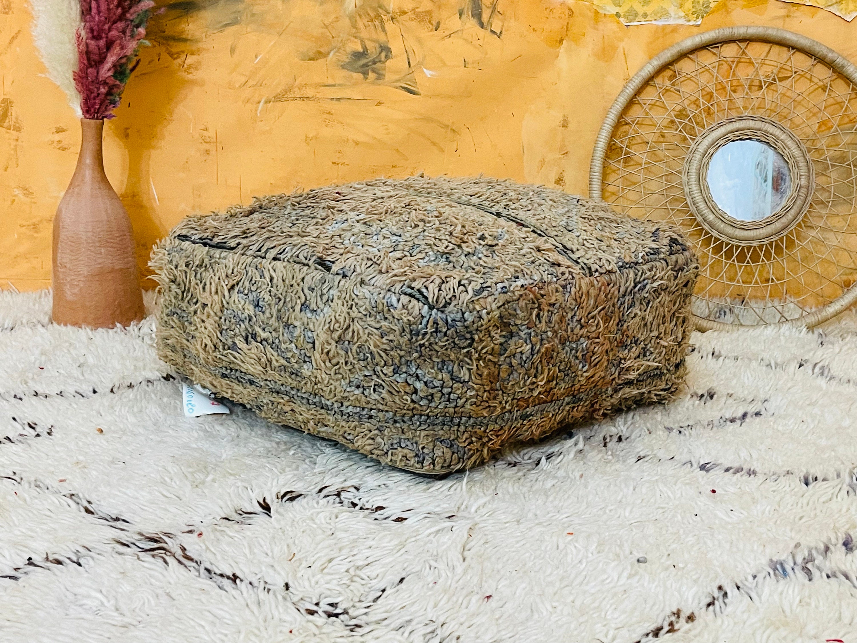 70% OFF Handmade Boho Pouf Moroccan Floor Cushion, Artisan Ottoman ...