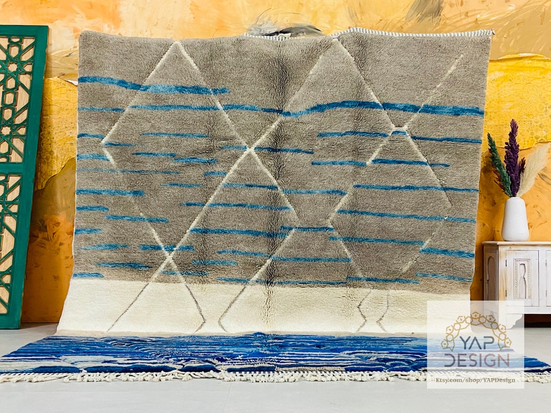 Moroccan Rug Steel Blue 8X10 Mrirt Rug Hand Knotted Rug Berber Rug ...