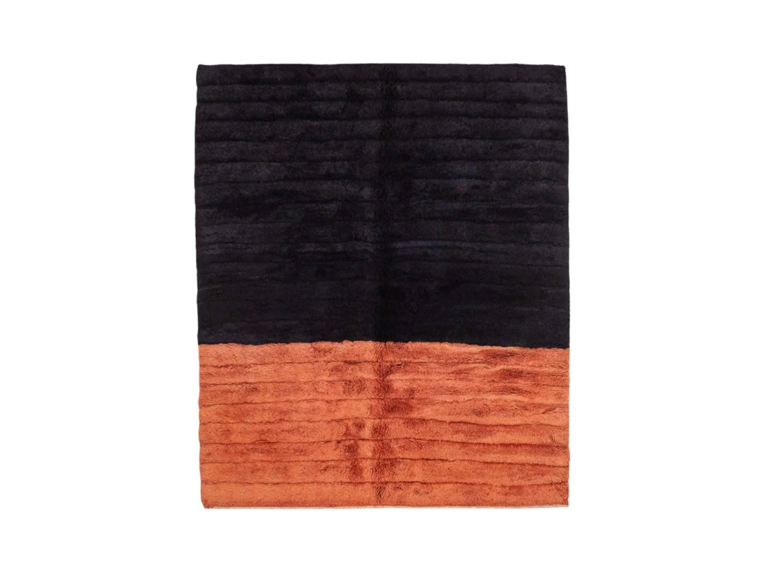 70% OFF Modern Black and Rust Wool Rug Handmade Minimalist Shag Carpet ...