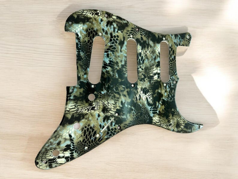 Custom Green & Light Blue Hex Camo Print 11 Hole Fender Stratocaster ...