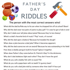 Father's Day Riddle Game for Kids Printable Party Game Dad - Etsy