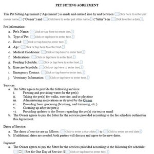 Agreement Pet Sitting Contract Template Fillable Form Customize ...