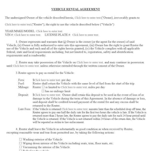 Car Rental Agreement Template Fillable Form Customize Editable Vehicle ...