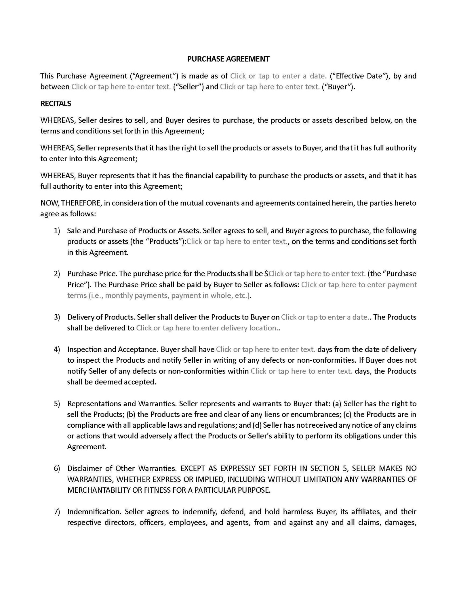 Contract Purchase Agreement Template Fillable Form Customize Editable ...