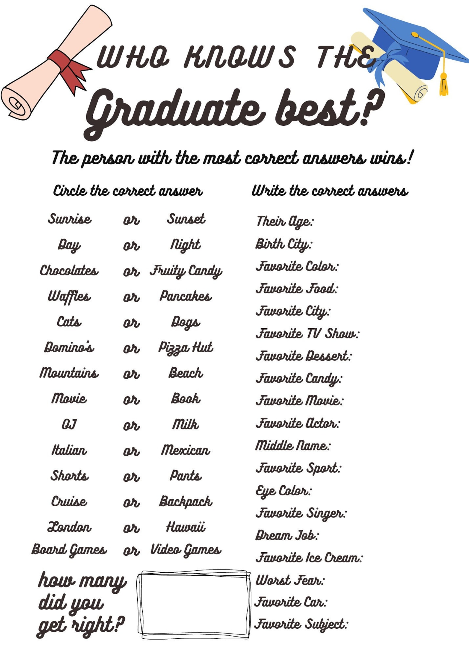 Graduation Game Activity Quiz Who Knows Graduate Best Quiz Game Fun ...