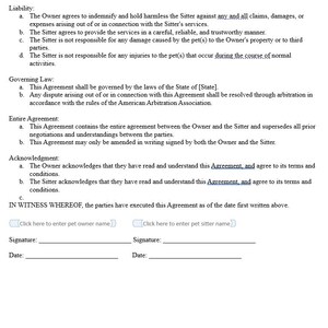Agreement Pet Sitting Contract Template Fillable Form Customize ...