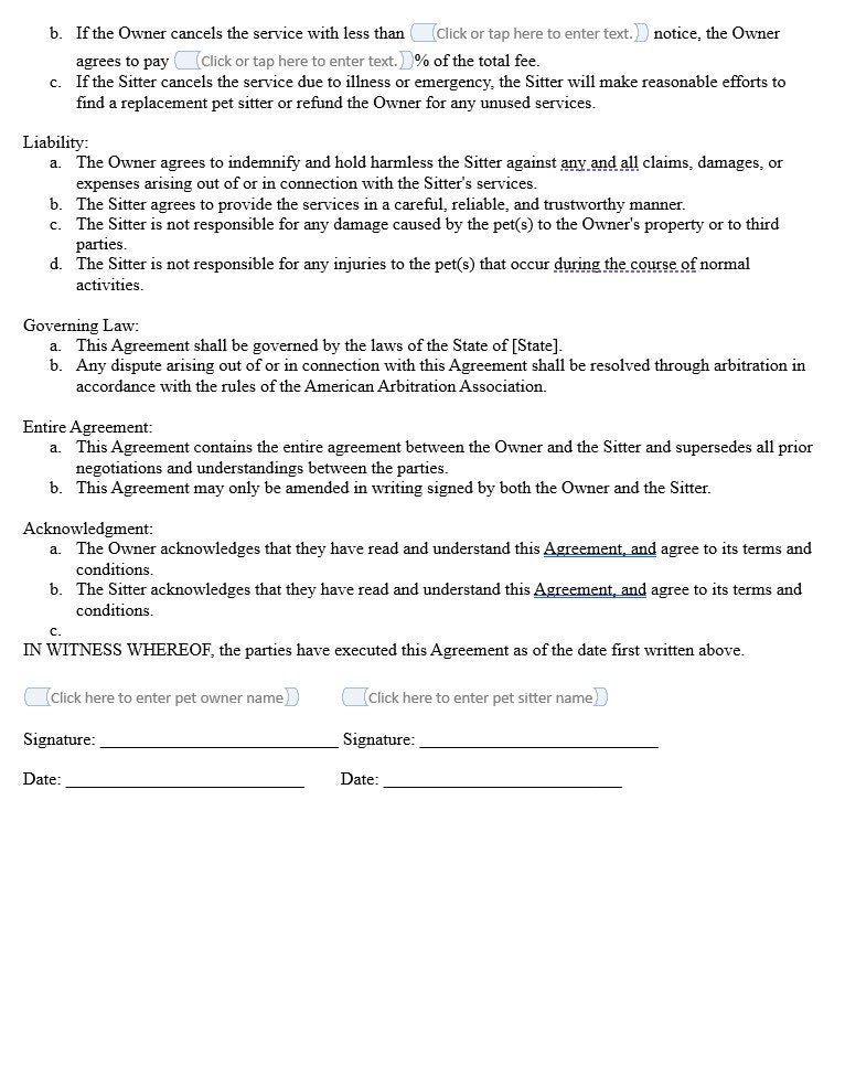 Agreement Pet Sitting Contract Template Fillable Form Customize ...