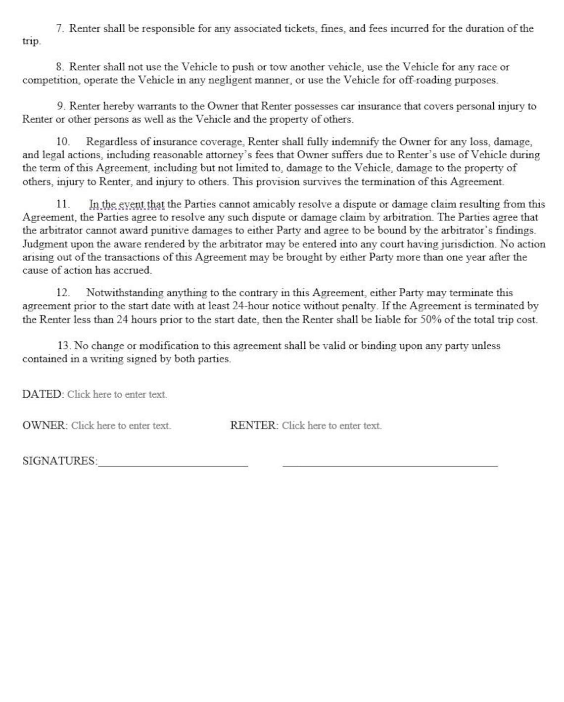 Car Rental Agreement Template Fillable Form Customize Editable Vehicle ...