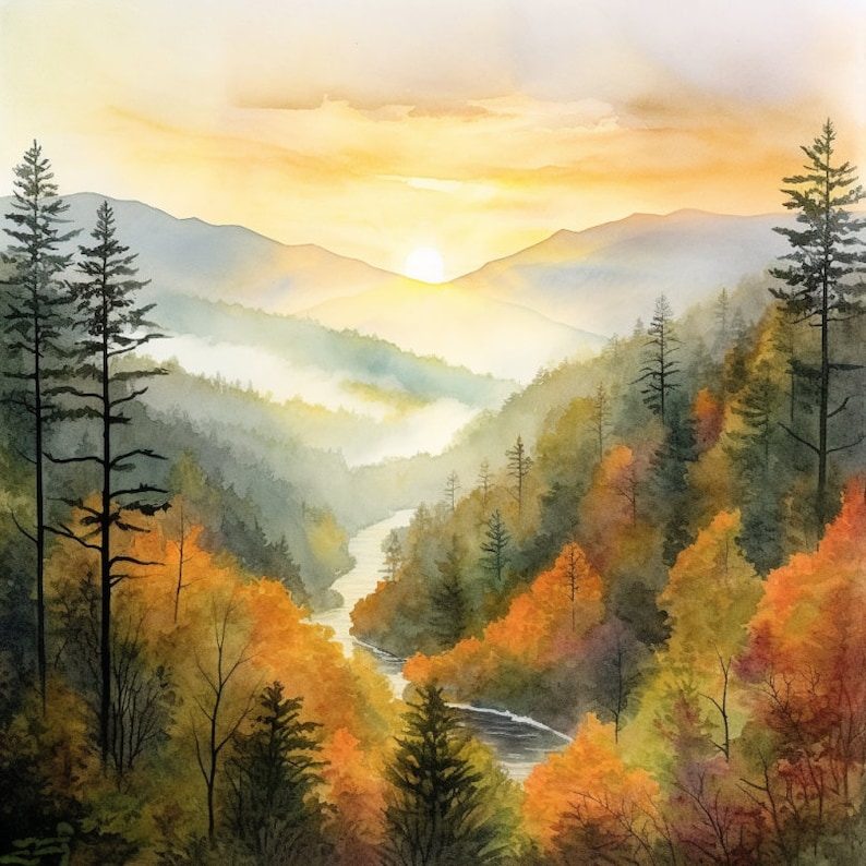 Great Smoky Mountains National Park Digital Art File Water Color Style ...