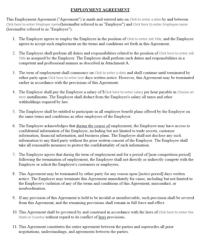 Contract Employment Agreement Template Fillable Form Customize Editable ...