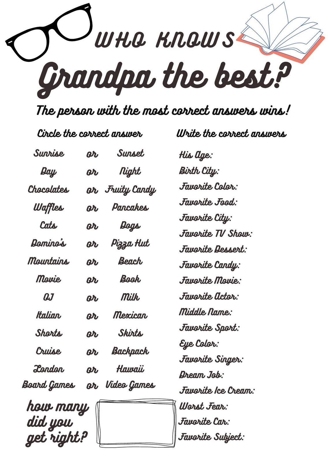 Father's Day Game Activity Quiz Who Knows Grandpa Best Quiz Game Fun ...