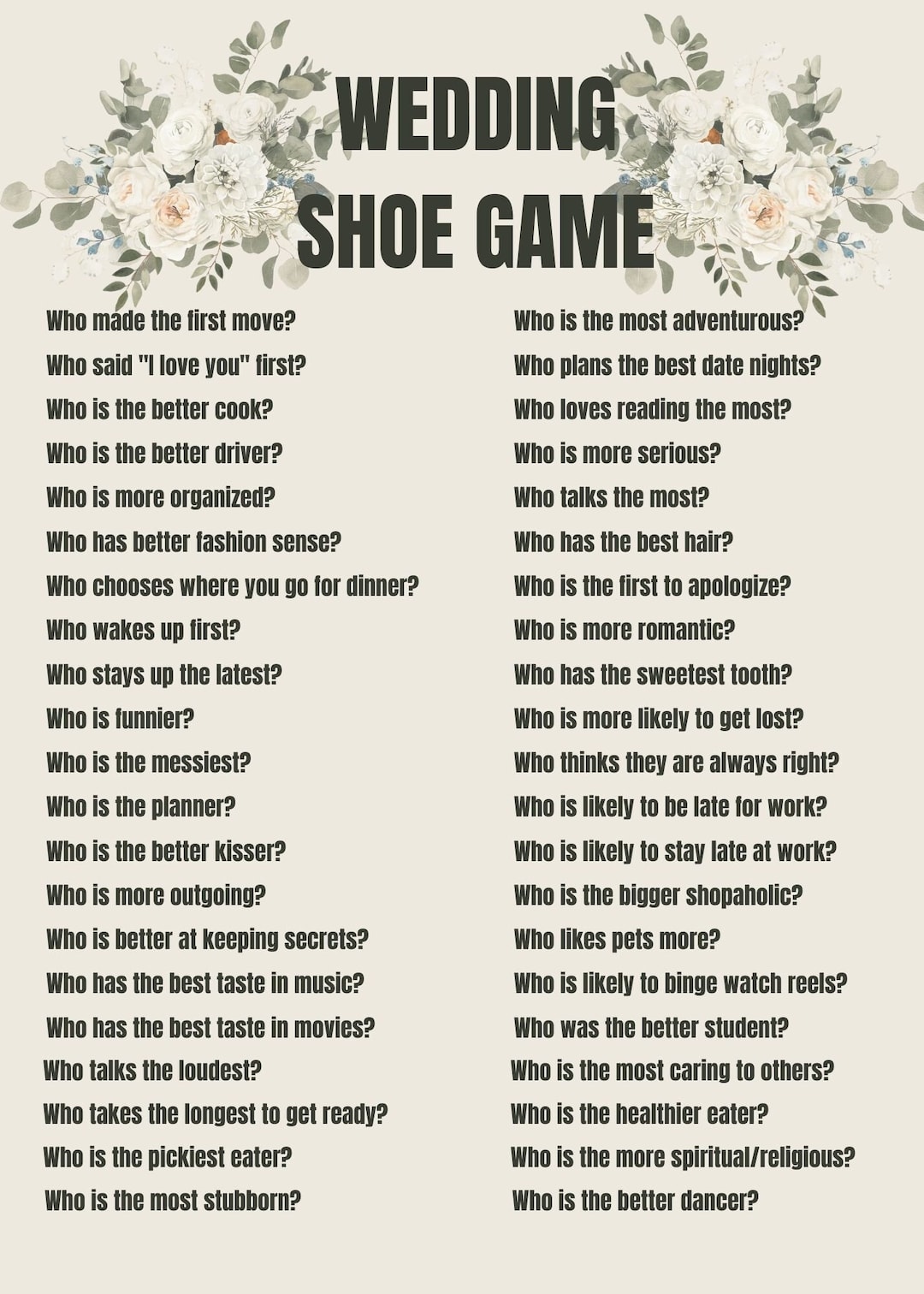 Wedding Shoe Game for Couples on Their Big Day to Have Fun and Connect ...