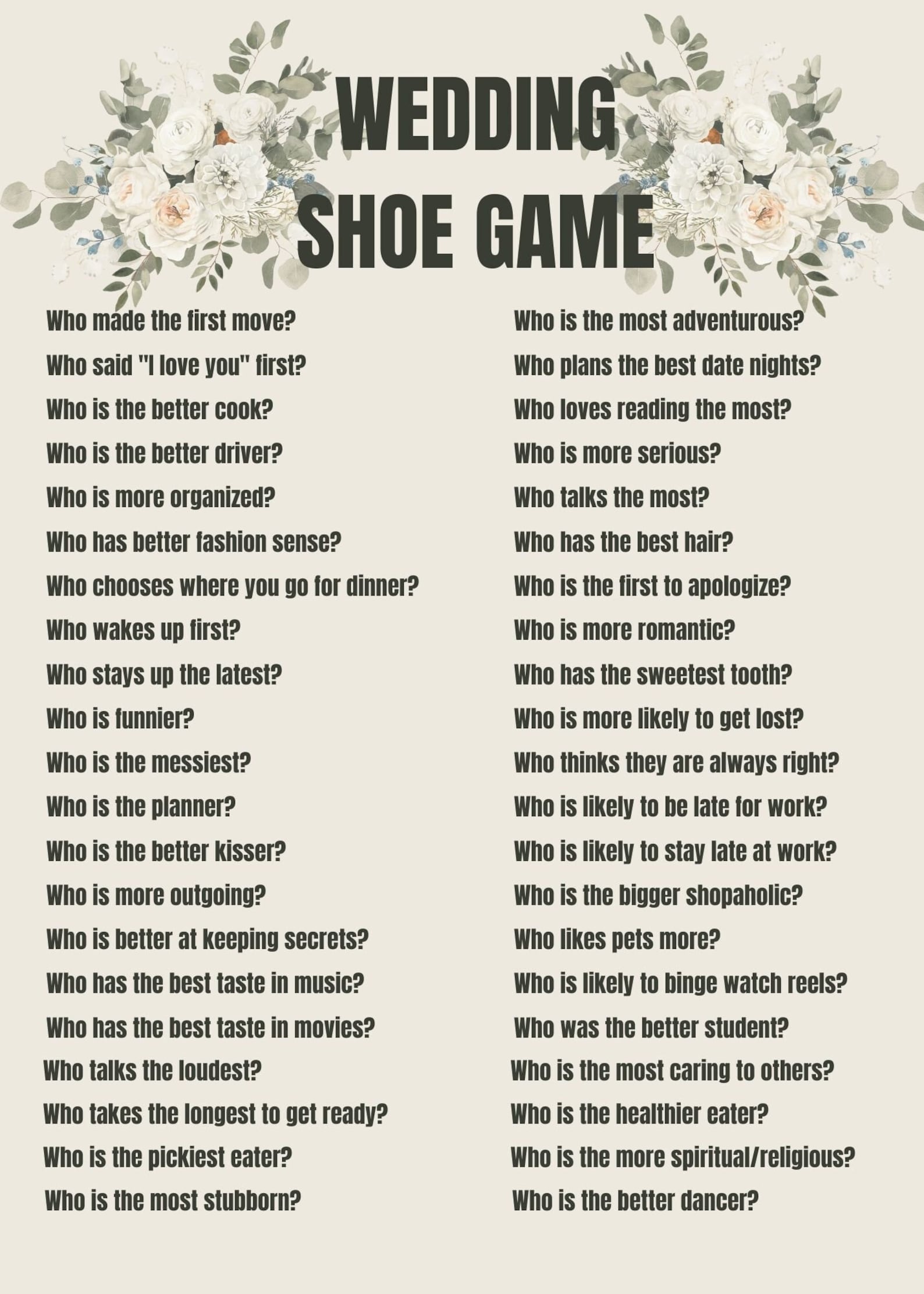 Wedding Shoe Game for Couples on Their Big Day to Have Fun and Connect ...