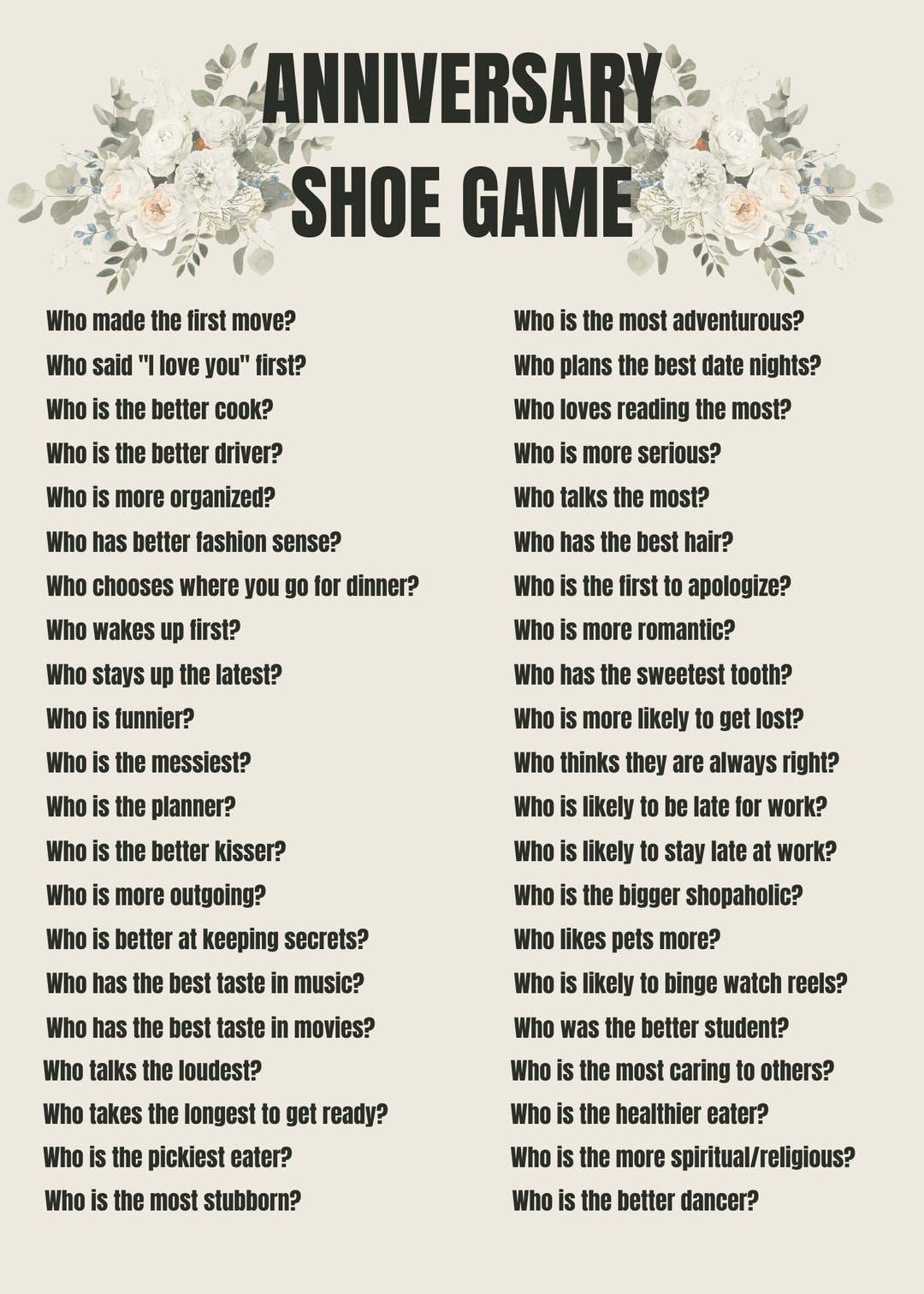 Anniversary Activity for Couples to Have Fun and Enjoy a Game Together ...