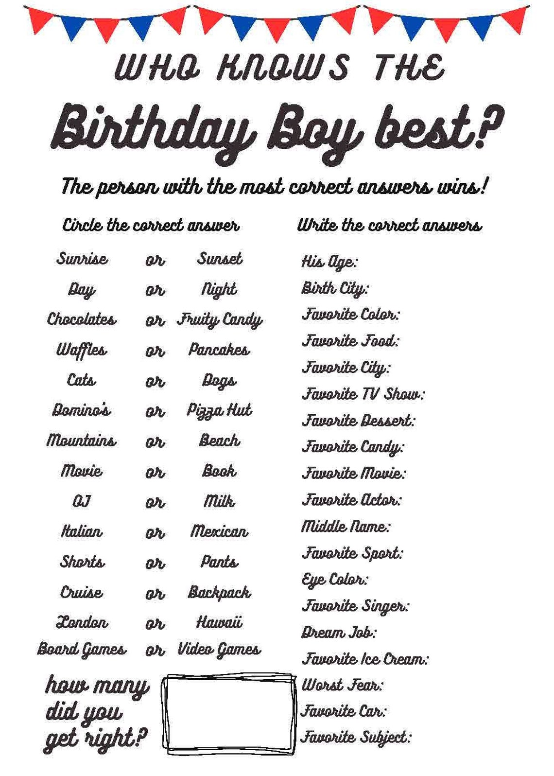Birthday Game Activity Who Knows the Birthday Boy Best Quiz Birthday ...