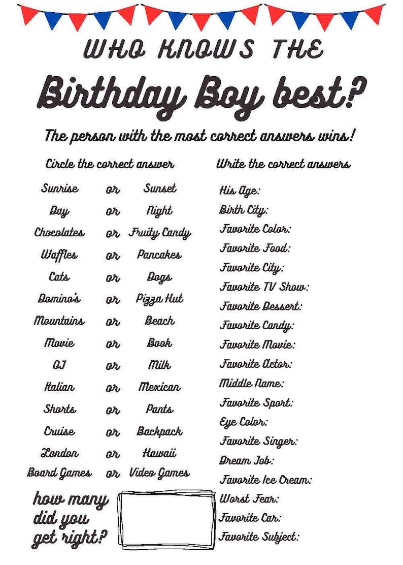 Birthday Boy Quiz Game: Fun Party Activity (PDF Downloadable) - Etsy