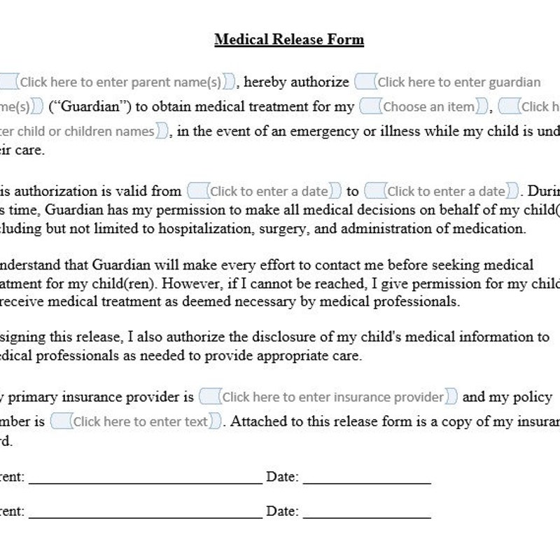 Medical Release Form - Etsy