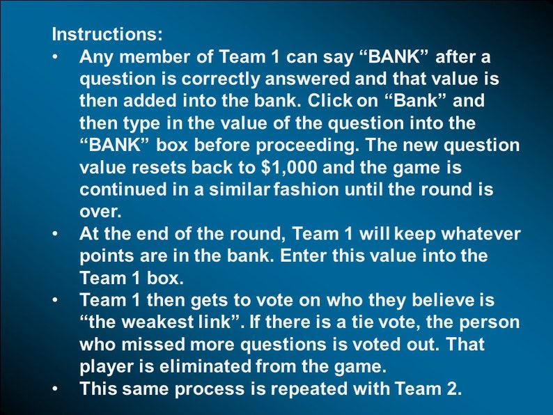 Weakest Link Game Show Powerpoint Template (macros Required) - Etsy