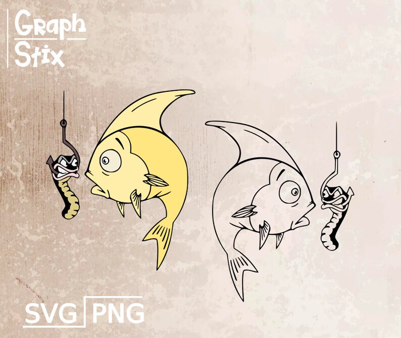 Cartoon Scared Fish and Worm Funny Premium Vector Logo - Etsy