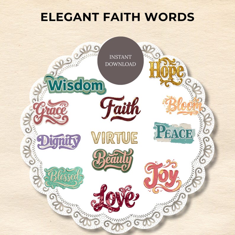 Elegant Faith Words Clipart, 12 Christian Virtue Pngs for Bible ...