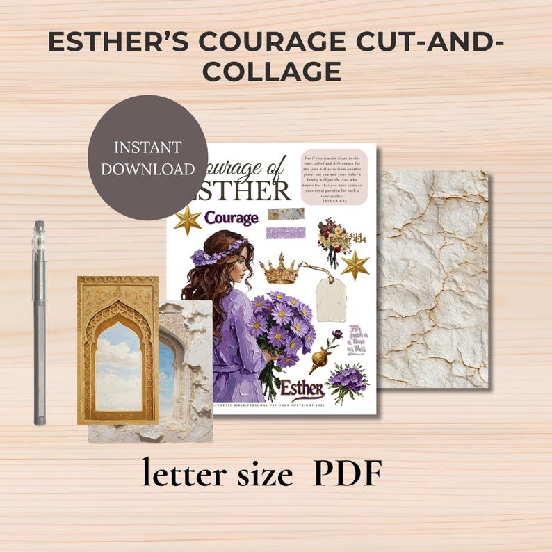 Queen Esther Collage Sheet: Printable Christian Stickers for Bible ...